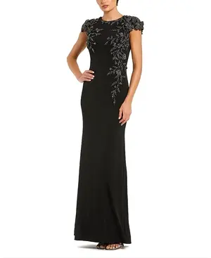 Mac Duggal Jersey Fitted Gown With Beaded Flowers