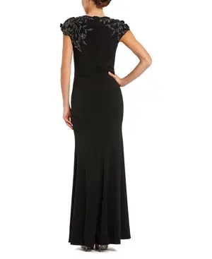 Mac Duggal Jersey Fitted Gown With Beaded Flowers