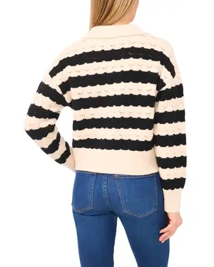 CECE DUPRAZ Wide Collar Striped Cardigan