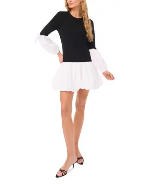 CECE DUPRAZ Mixed Media Balloon Sleeve Dress