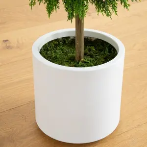 NEARLY NATURAL 3.5' Uv Resistant Artificial Cedar Double Ball Topiary Tree In White Decorative Planter