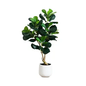 NEARLY NATURAL 4' Artificial Lush Fiddle Leaf Tree In Decorative Planter - White