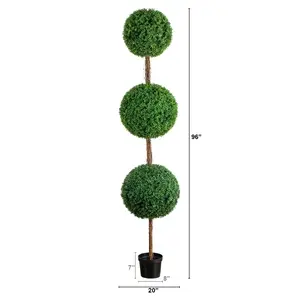 NEARLY NATURAL 8' Uv Resistant Artificial Triple Ball Boxwood Topiary Tree