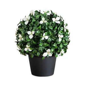 NEARLY NATURAL 15 Uv Resistant Artificial Boxwood And Gardenia Topiary Plant - White