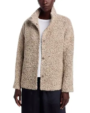 Eileen Fisher High Collar Alpaca Wool Blend Coat - Biscuit
