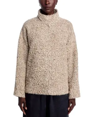 Eileen Fisher High Collar Alpaca Wool Blend Coat - Biscuit