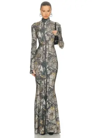 Norma Kamali Long Sleeve Turtle Fishneck Gown - Trees