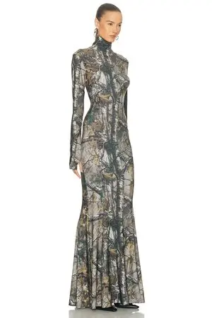 Norma Kamali Long Sleeve Turtle Fishneck Gown - Trees