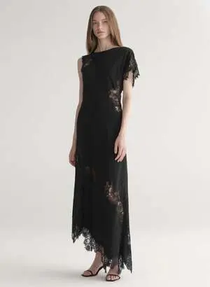 A.L.C. Alessia Textured Satin And Lace Maxi Dress - Black