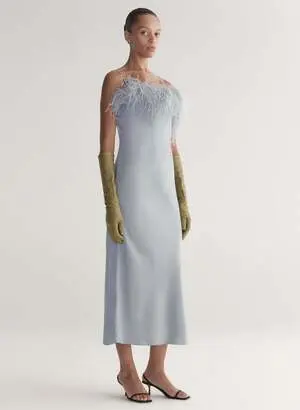 A.L.C. Odette Feather-trimmed Midi Dress