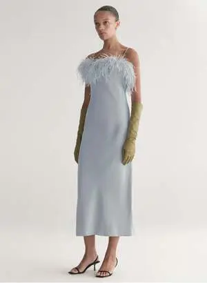 A.L.C. Odette Feather-trimmed Midi Dress