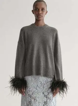 A.L.C. Wilda Feather-trimmed Sweater - Medium Heather Grey