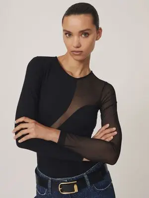 REISS Evie Cut-out Mesh-panel Bodysuit
