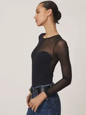 REISS Evie Cut-out Mesh-panel Bodysuit