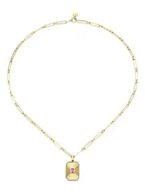 SHAY SHAY 18k Yellow Gold Deco Pendant Pink Sapphire Necklace