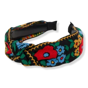 LOCKS & MANE Embroidered Floral Headband - Black
