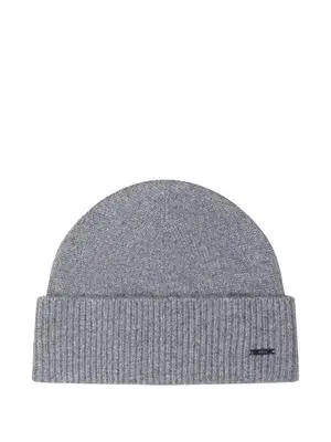 BOSS Logo-plaque Ribbed Beanie - Grey