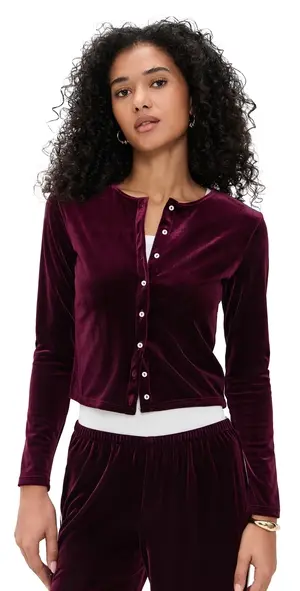 LE BOP Eloise Velvet Cardigan - Wine