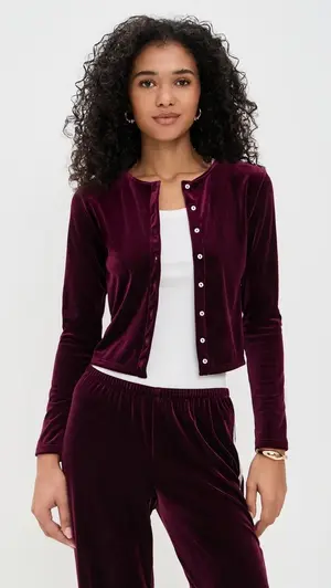 LE BOP Eloise Velvet Cardigan - Wine