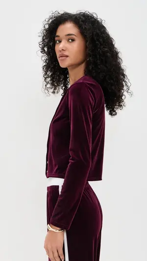 LE BOP Eloise Velvet Cardigan - Wine