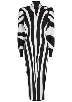 Balmain Zebra-jacquard Knit Midi Dress - Multi Animal