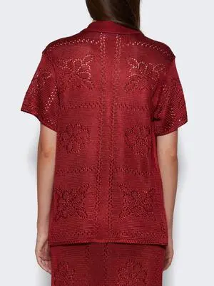 Calle Del Mar Floral Tile Short Sleeve Shirt - Red