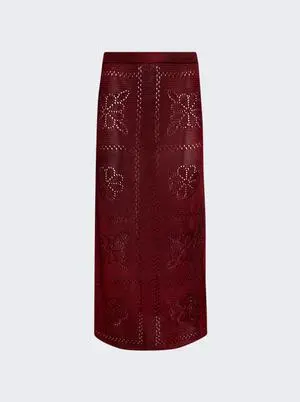 Calle Del Mar Floral Tile Pointelle Knit Skirt - Red