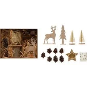 STORIED HOME Candle Garden Kit With Bottle Brush Trees, Tealights, Pinecones And Wood Figures - Silver