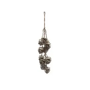 STORIED HOME Hanging Plastic Pinecone Bunch With Glitter - Silver