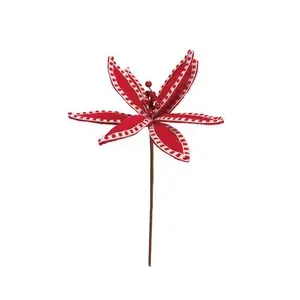 STORIED HOME Fabric Poinsettia Pick With Stitching - Red