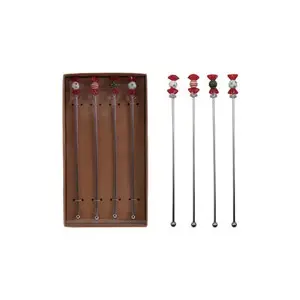 STORIED HOME 4-piece Stainless Steel Cocktail Stirrers With Hand-blown Glass Candies - Red