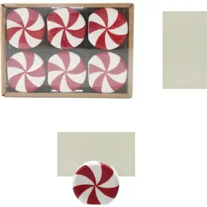 STORIED HOME 6-piece Stoneware Peppermint Candy Shaped Place Card/photo Holders With Paper Cards - Red