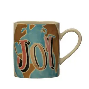 STORIED HOME Hand-painted Stoneware Mug With Wax Relief Word "joy - Blue