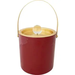 STORIED HOME 1.5-quart Enameled Stainless Steel Ice Bucket With Glass Knob Handle - Red