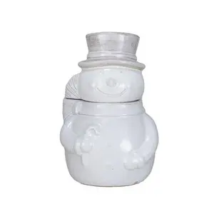 STORIED HOME Antique Snowman Shaped Stoneware Cookie Jar - White