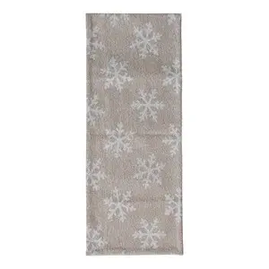 STORIED HOME Woven Fabric Jacquard Table Runner With Snowflake Pattern - Beige