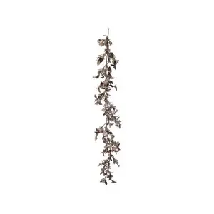 STORIED HOME Faux Garland With Berries, Snow Finish - Brown