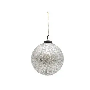 STORIED HOME Round Glass Ball Ornament With Mica Flakes - Silver