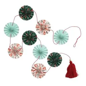 STORIED HOME Handmade Recycled Paper Fan Garland With Cotton Tassel - Blue