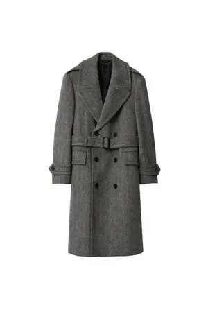 Burberry Long Herringbone Wool Trench Coat