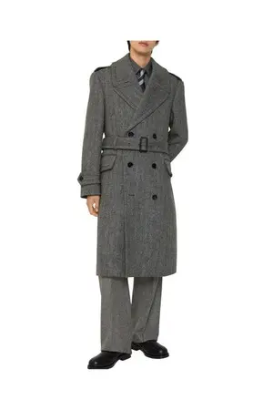 Burberry Long Herringbone Wool Trench Coat