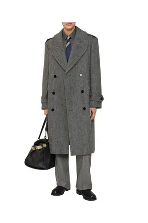 Burberry Long Herringbone Wool Trench Coat