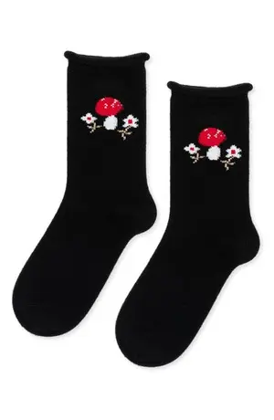 Hansel From Basel Toadstool Merino Wool & Recycled Cashmere Blend Crew Socks - Black