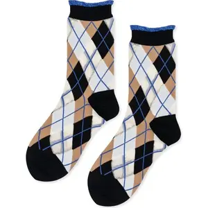 Hansel From Basel Argyle Crew Socks With Sheer Insets - Black