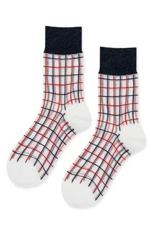 Hansel From Basel Grid Sheer Crew Socks Red-white