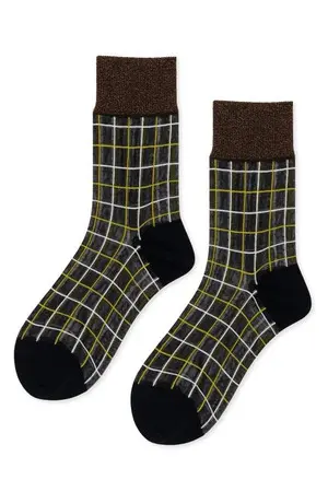 Hansel From Basel Grid Sheer Crew Socks - Yellow-black