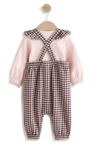 NEXT Pointelle Bodysuit And Bow Accent Check Overalls Set