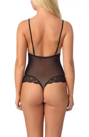ON GOSSAMER Luxe Lace & Mesh Bodysuit - Black