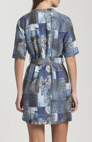 APNY Patchwork Print Belted Midi Dress