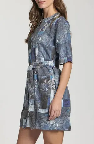 APNY Patchwork Print Belted Midi Dress